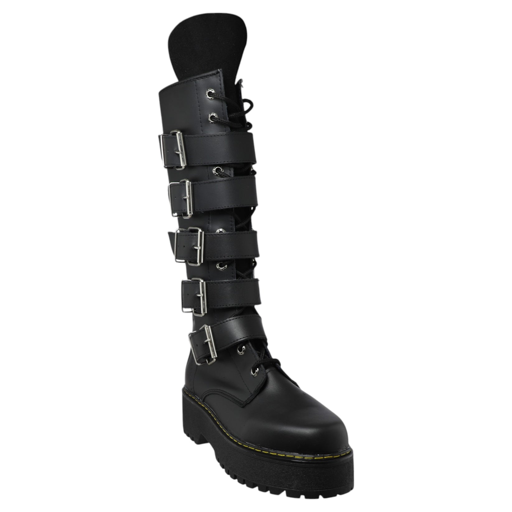 Botas Dark Góticas 7041 Suela Rayas Piel Metaleras Punck Rockeras Negr ...