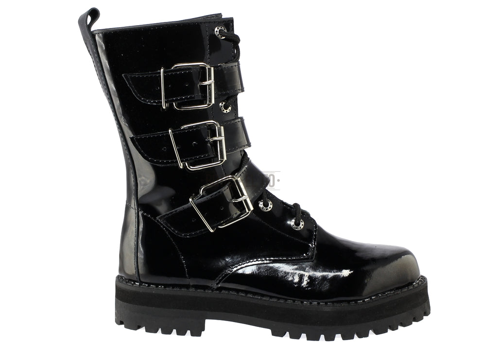 Botas Dark Goticas 3 Hebillas Charol Cierre Metal Dr – Bota el tio
