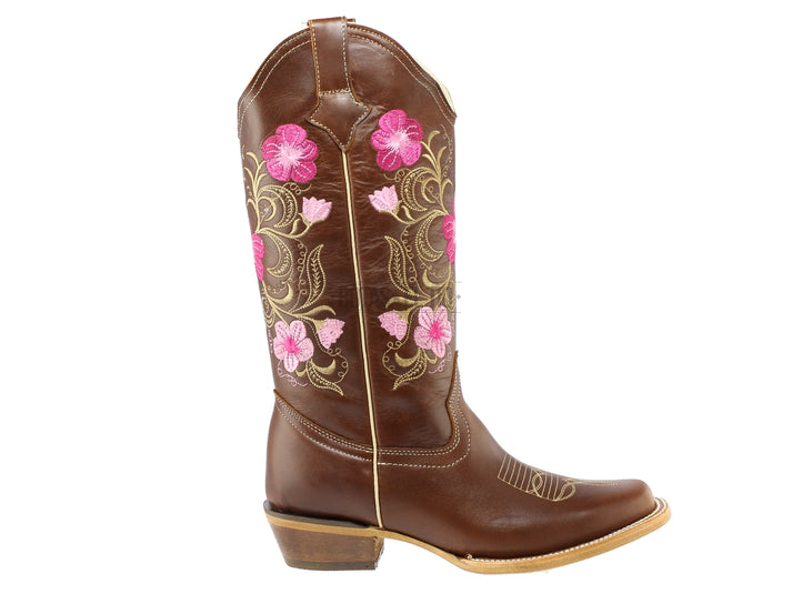 Botas Vaqueras Dama Piel Bordado Flores Chata Suela Vaqueta – Bota el tio
