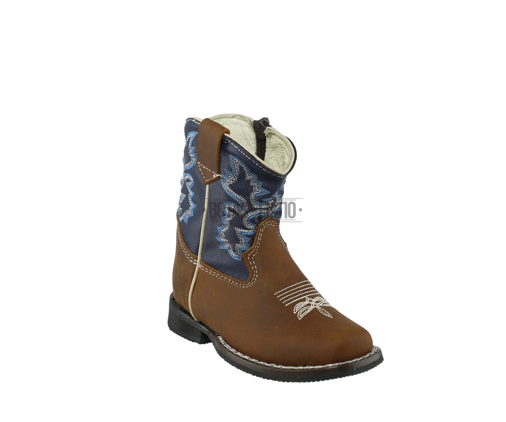 Botas Vaqueras Bebe Piel Chatas Tubo Azul con Cierre (12.0 -15.0 ...